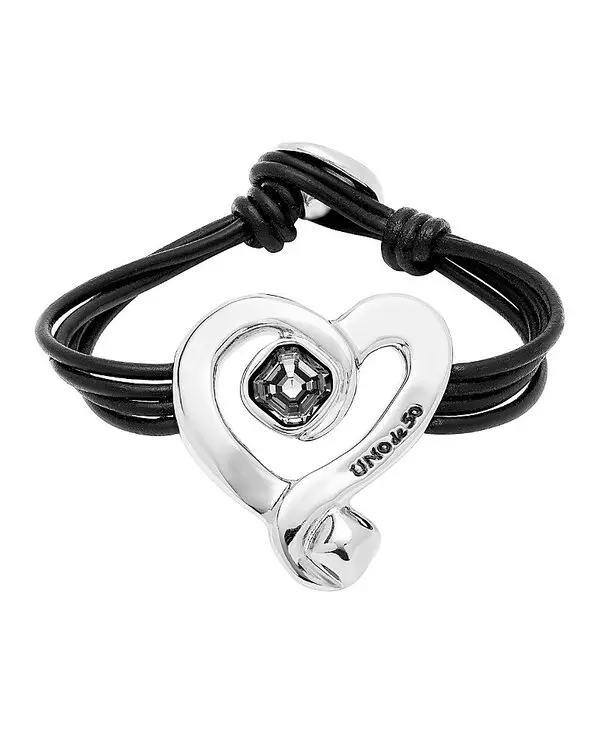 UNODE50 Heart Leather Bracelet - Silver And Black