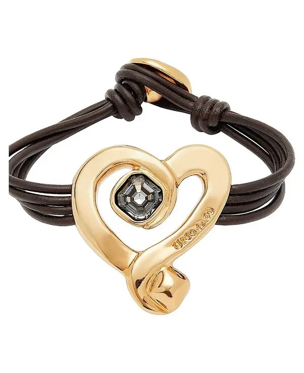 UNODE50 Heart And Crystal Leather Bracelet - Gold