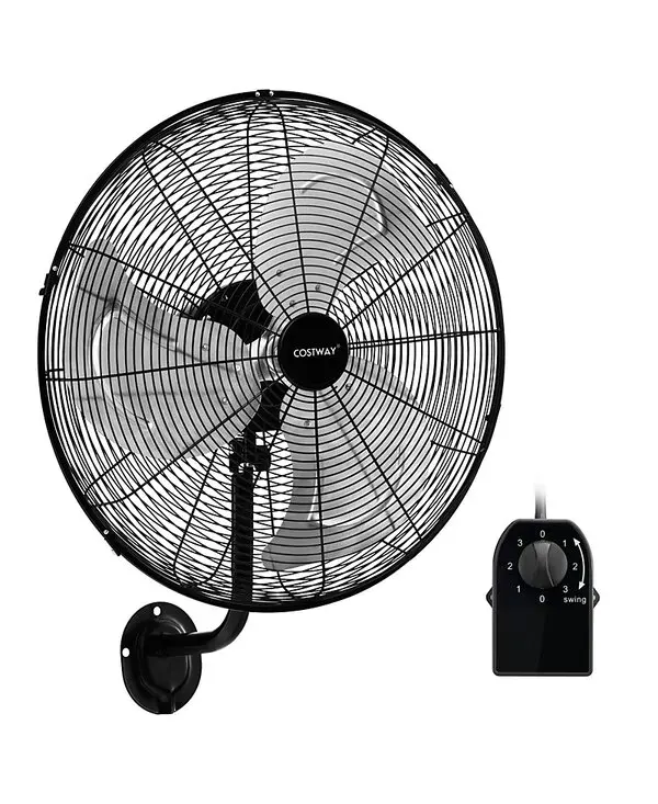 COSTWAY 21 Wall Mount Meta Industrial Fan With 3 Speed Oscillating - Black