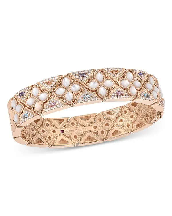 Roberto Coin 18k Rose Gold Venetian Princess Carnival Multi Gemstone & Diamond Flower Bangle Bracelet - Multi/pink