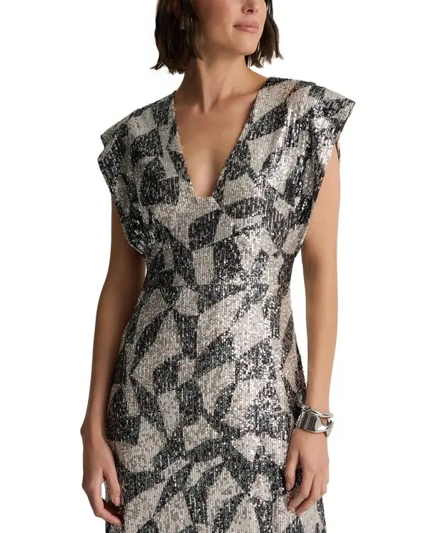 St. John Cubist Geo Stretch Paillette Gown