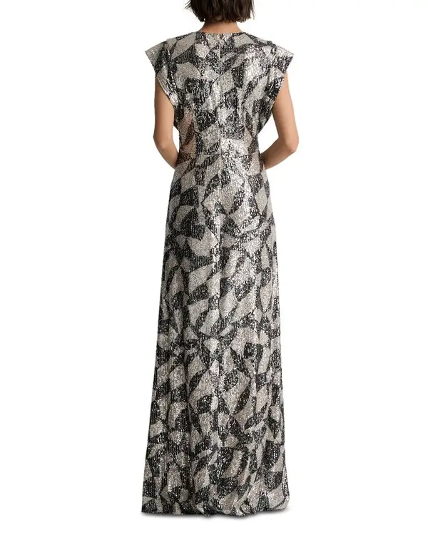 St. John Cubist Geo Stretch Paillette Gown