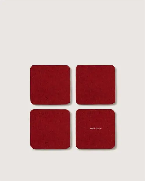GRAF LANTZ Bierfilzl Merino Wool Square Coaster Solid 4 Pack - Cherry