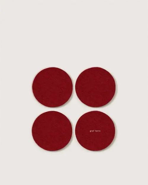 GRAF LANTZ Bierfilzl Merino Wool Round Coaster Solid 4 Pack - Cherry