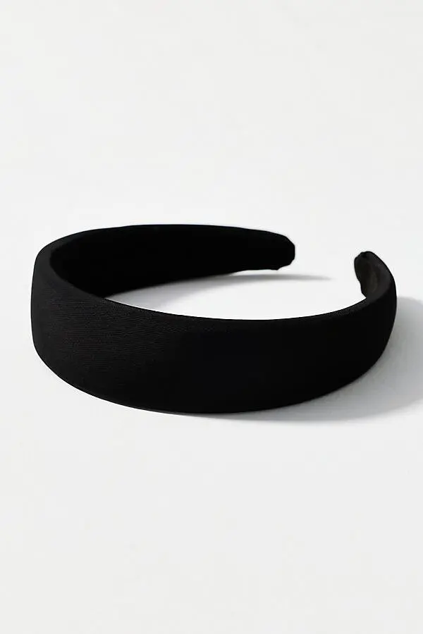 Anthropologie Puff Ribbed Satin Headband - Black