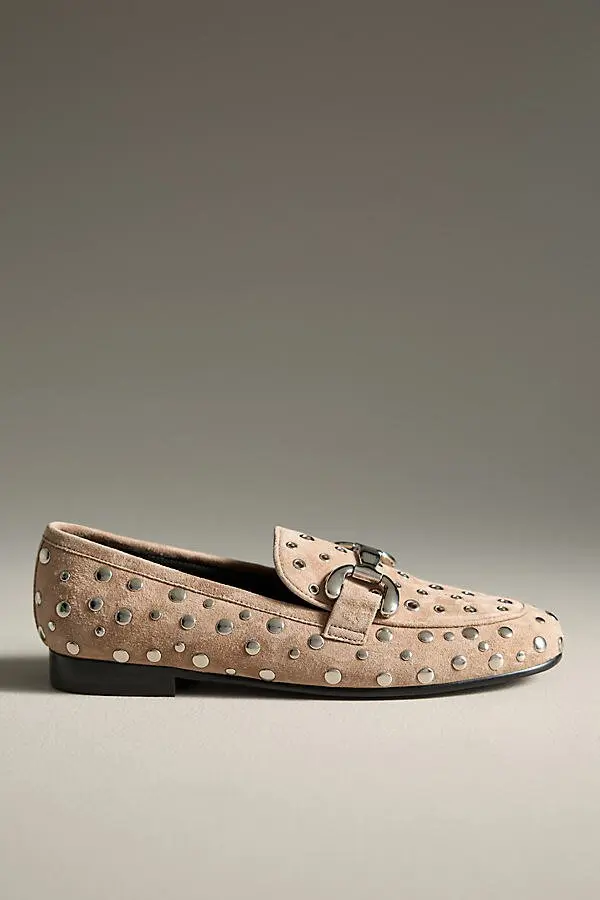 BIBI LOU Zagreb Suede Studded Loafers - Taupe
