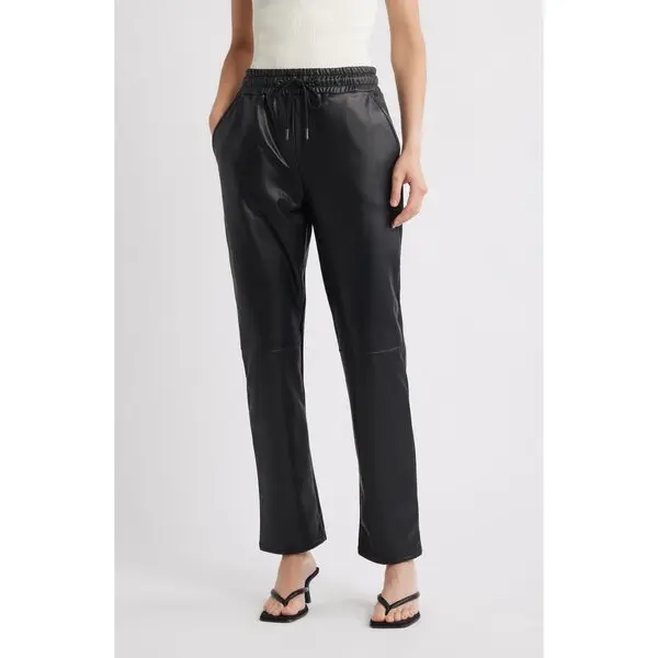 Hue Faux Leather Wide-leg Drawstring Pants