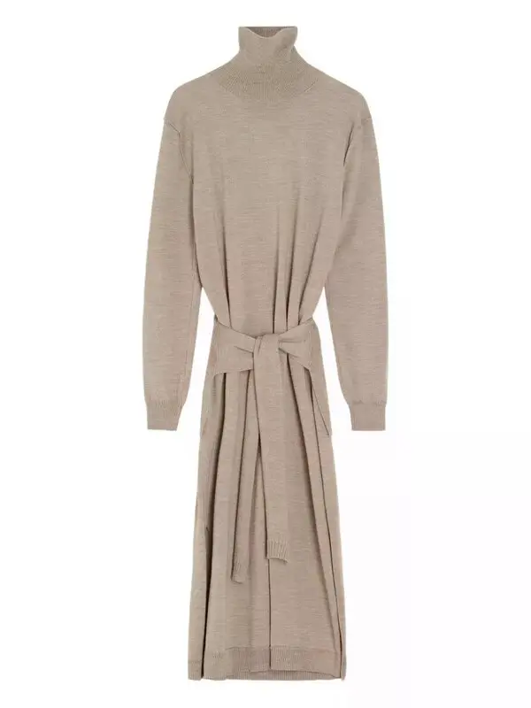 LEMAIRE Tie-waist Turtleneck Dress - Neutrals