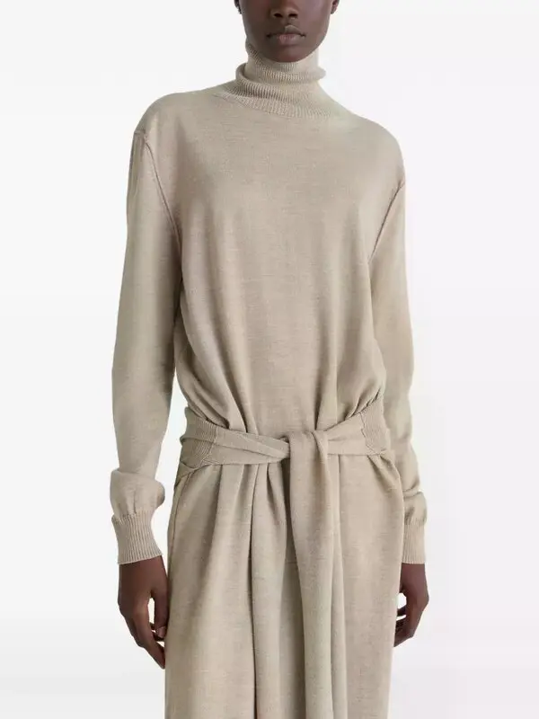LEMAIRE Tie-waist Turtleneck Dress - Neutrals