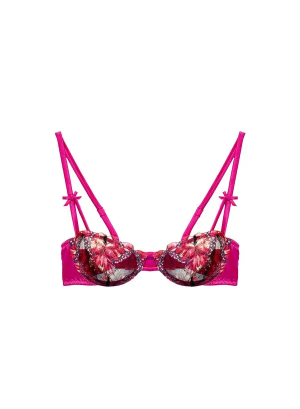 Fleur Du Mal Butterfly Embroidery Balconette Bra - Cerise