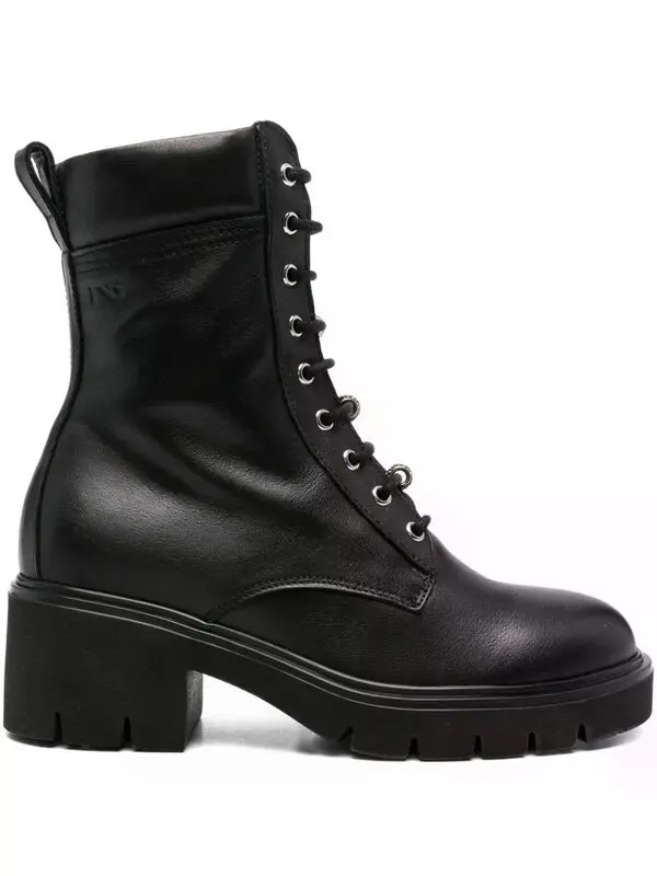 NEROGIARDINI Leather Lace-up Block Heel Boots