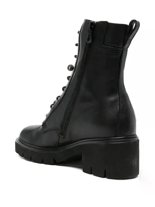 NEROGIARDINI Leather Lace-up Block Heel Boots