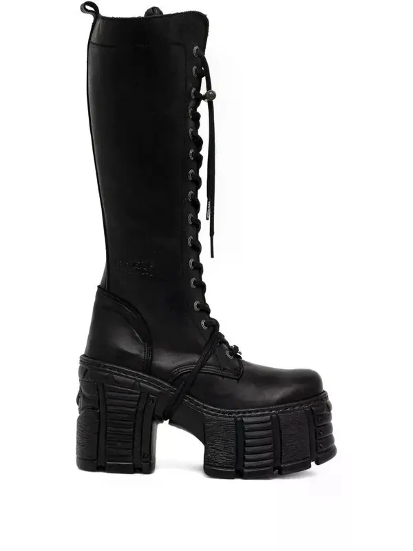 NEW ROCK 120mm Leather Lace-up Platform Boots