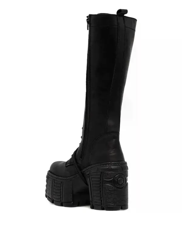 NEW ROCK 120mm Leather Lace-up Platform Boots