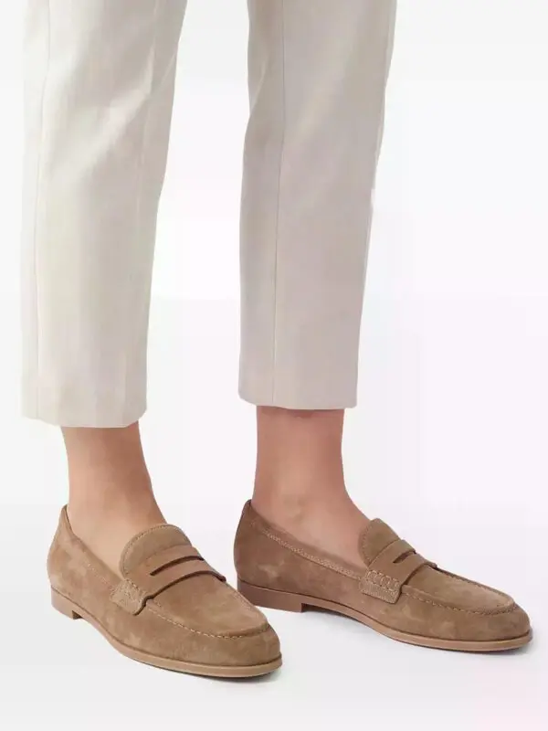 GIANVITO ROSSI Georgie Penny Suede Loafers - Neutrals