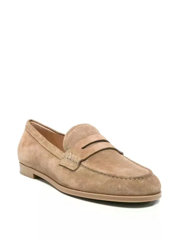 GIANVITO ROSSI Georgie Penny Suede Loafers - Neutrals