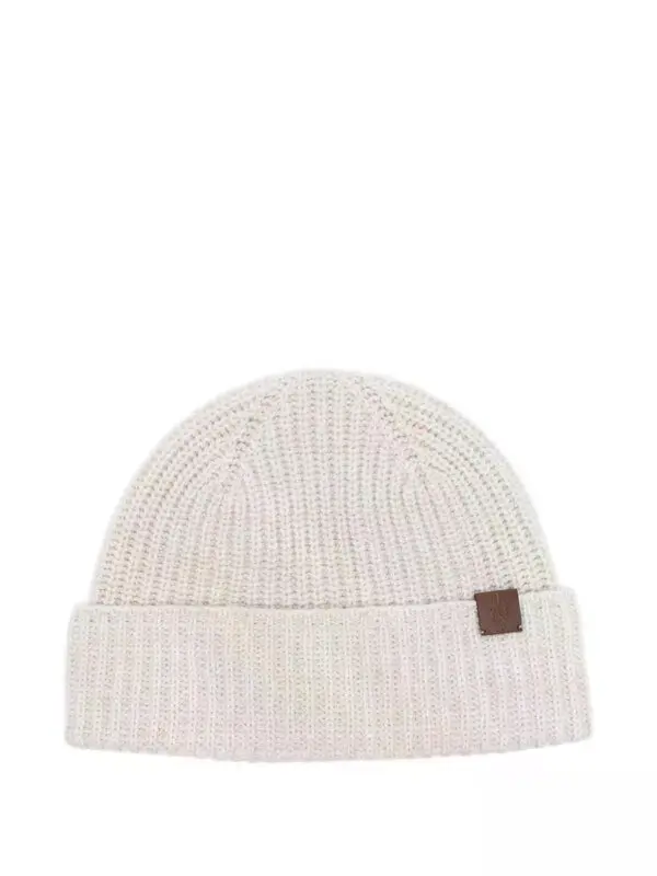 Eleventy Ribbed Cashmere-wool Beanie With Leather Logo Patch - Neutrals