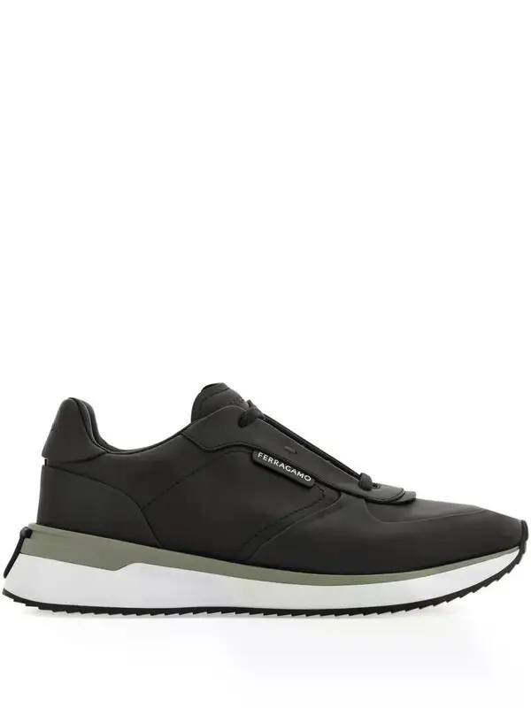 FERRAGAMO Lace-up Calfskin Leather Low-top Sneakers With Contrasting Trims - Black