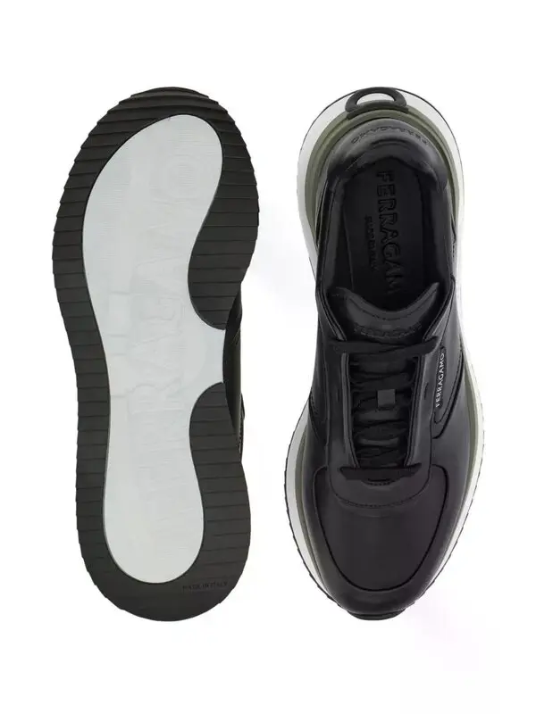 FERRAGAMO Lace-up Calfskin Leather Low-top Sneakers With Contrasting Trims - Black