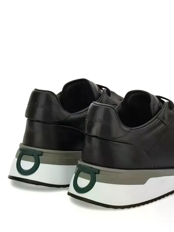 FERRAGAMO Lace-up Calfskin Leather Low-top Sneakers With Contrasting Trims - Black