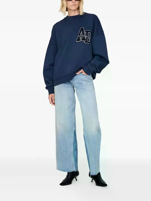 ANINE BING Miles Letterman Embroidered-logo Sweatshirt