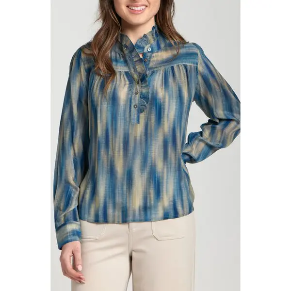 APNY Ruffle Half-placket Shirt - Blue