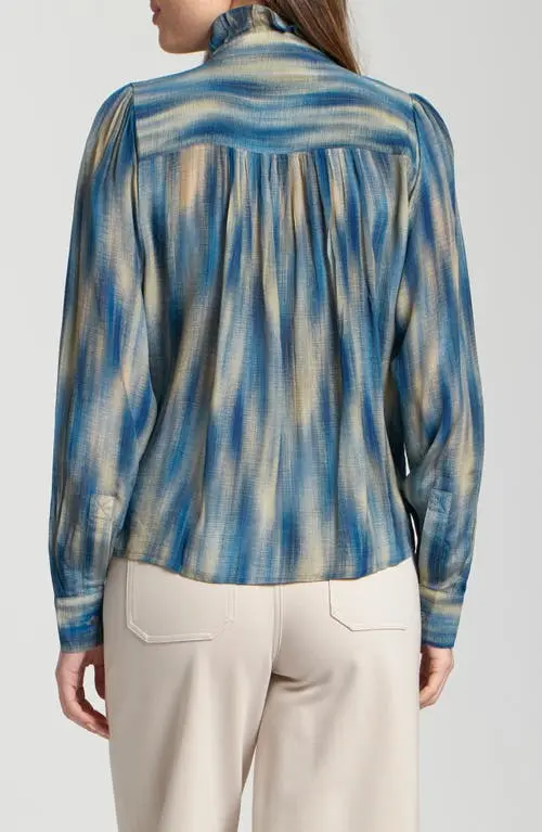 APNY Ruffle Half-placket Shirt - Blue