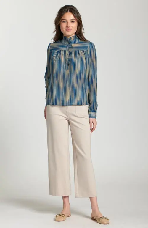 APNY Ruffle Half-placket Shirt - Blue