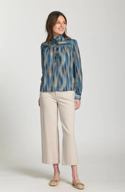 APNY Ruffle Half-placket Shirt - Blue