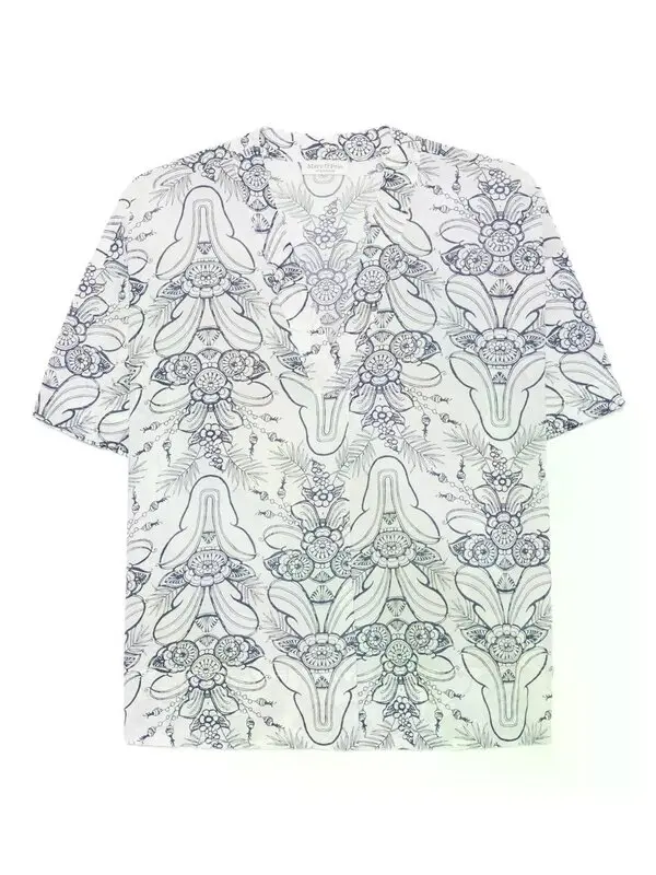 Marc O'polo Floral Print V-neck Short Sleeve Top - White