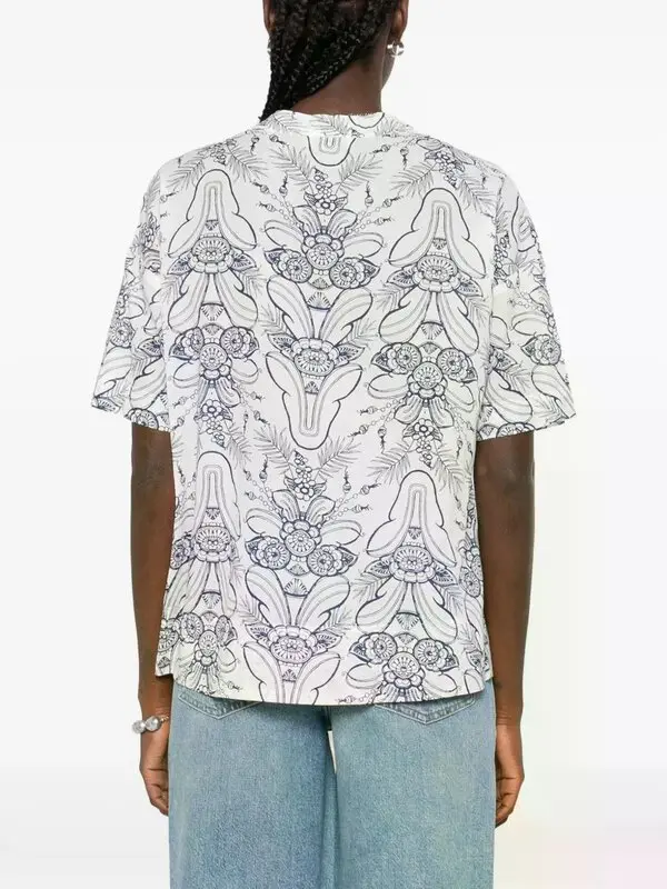 Marc O'polo Floral Print V-neck Short Sleeve Top - White