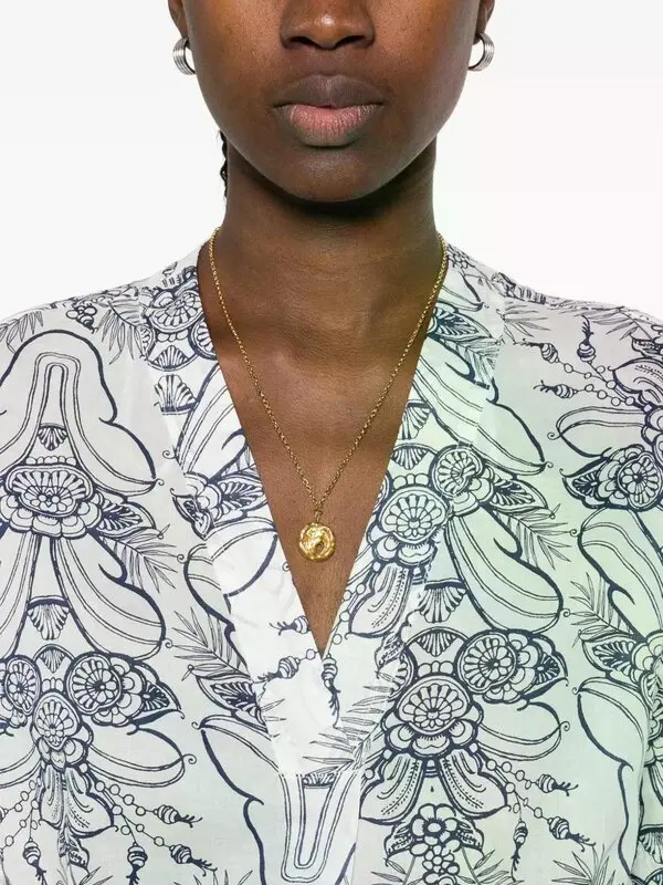 Marc O'polo Floral Print V-neck Short Sleeve Top - White