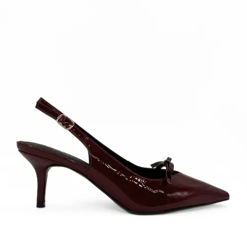 AMIE RAFA Georgia Pointy Toe Bow Kitten Heels - Burgundy