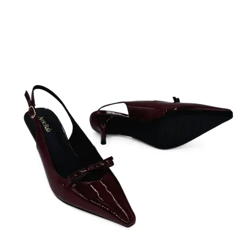 AMIE RAFA Georgia Pointy Toe Bow Kitten Heels - Burgundy