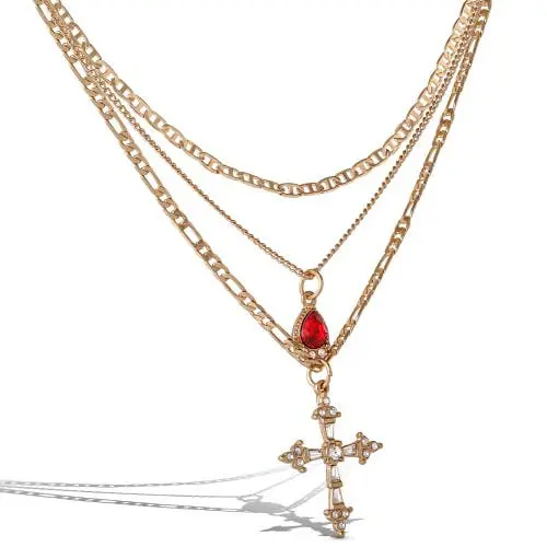 Jessica Simpson Layered Cross & Gem Necklace