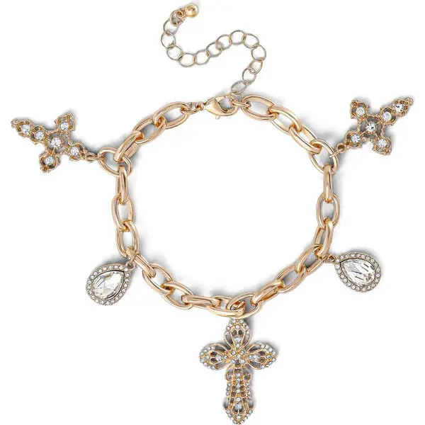 Jessica Simpson Crystal Cross Charm Bracelet - Gold