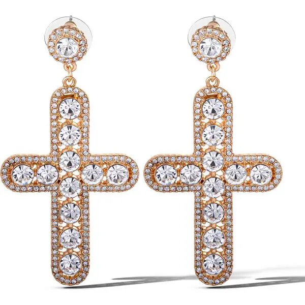 Jessica Simpson Crystal Cross Drop Earrings - Gold