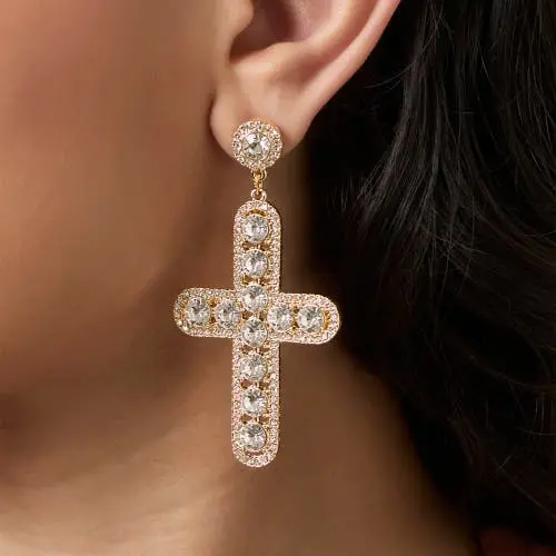 Jessica Simpson Crystal Cross Drop Earrings
