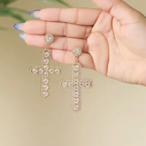 Jessica Simpson Crystal Cross Drop Earrings