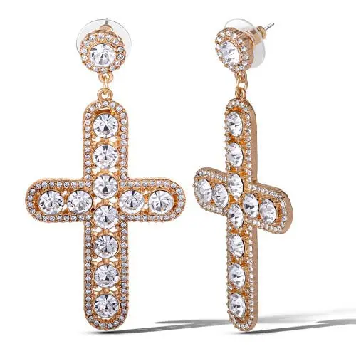 Jessica Simpson Crystal Cross Drop Earrings