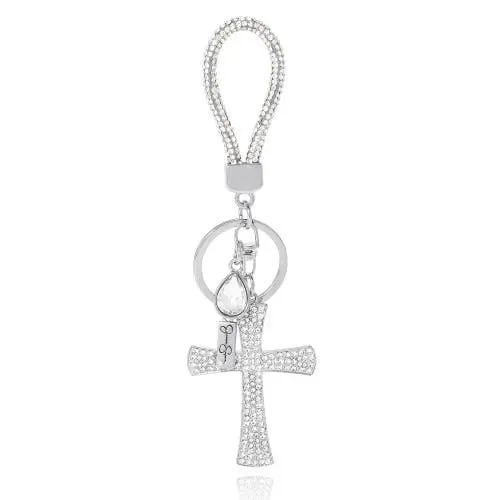 Jessica Simpson Rhinestone Cross Keychain - Silver