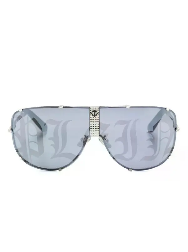 Philipp Plein Logo-print Shield-frame Sunglasses - Silver