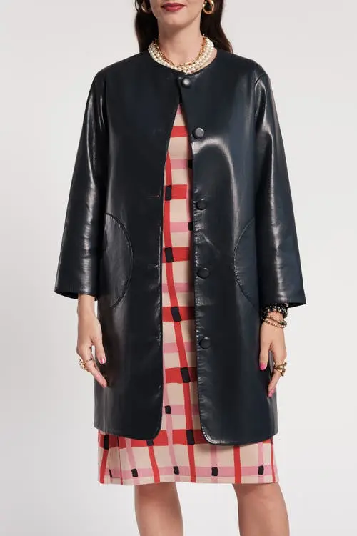FRANCES VALENTINE Mod Faux Leather Jacket - Navy