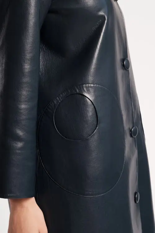 FRANCES VALENTINE Mod Faux Leather Jacket - Navy