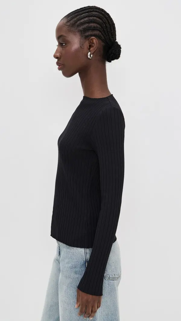 Vince Ribbed Slash Neck Shirt - Black