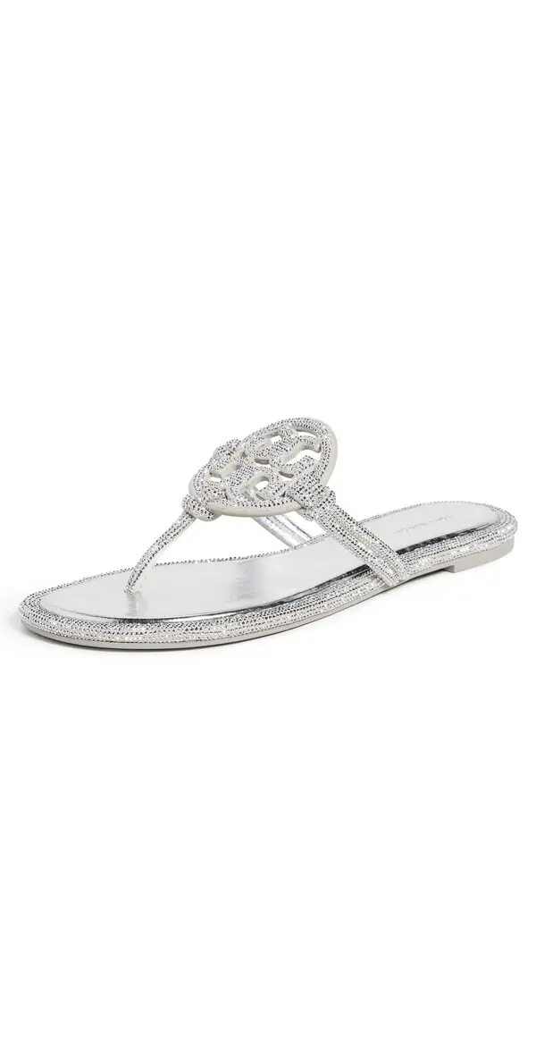 Tory Burch Miller Knotted Pave Sandals - Silver
