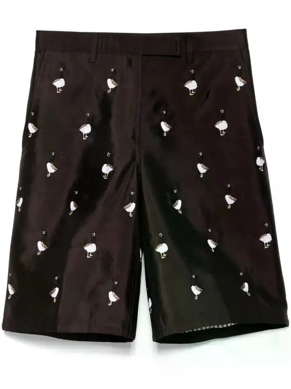 Thom Browne Goose-embroidered Wide-leg Shorts - Brown
