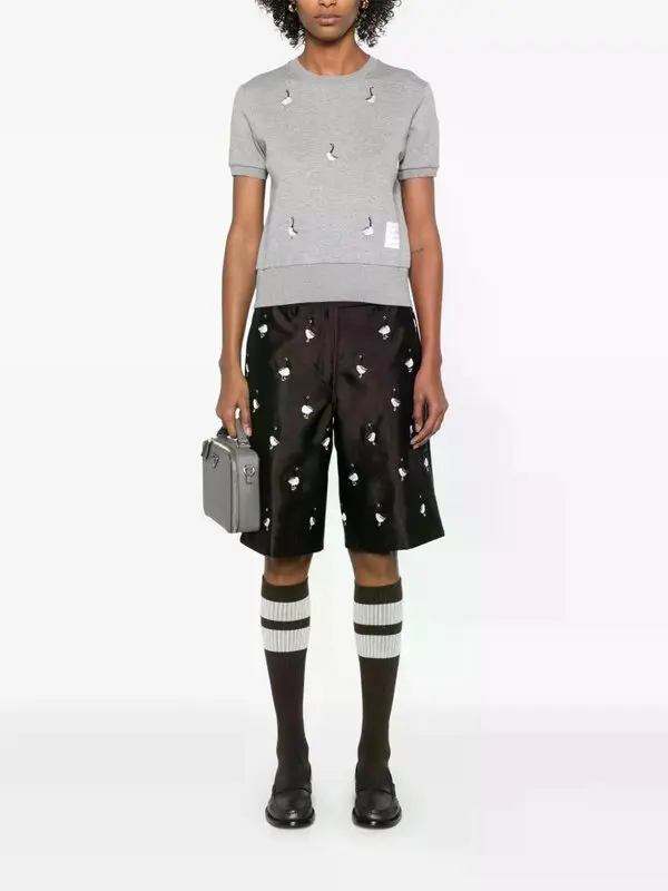 Thom Browne Goose-embroidered Wide-leg Shorts