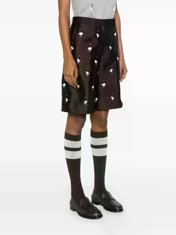 Thom Browne Goose-embroidered Wide-leg Shorts