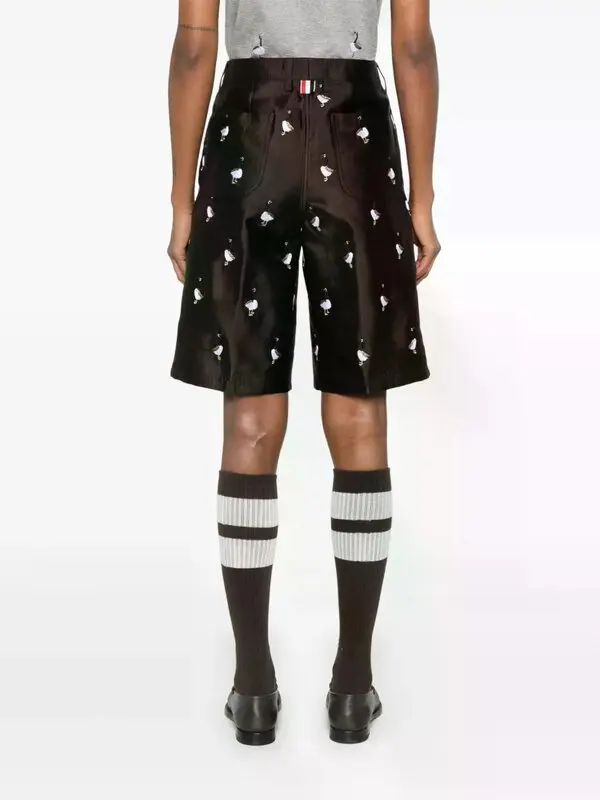 Thom Browne Goose-embroidered Wide-leg Shorts